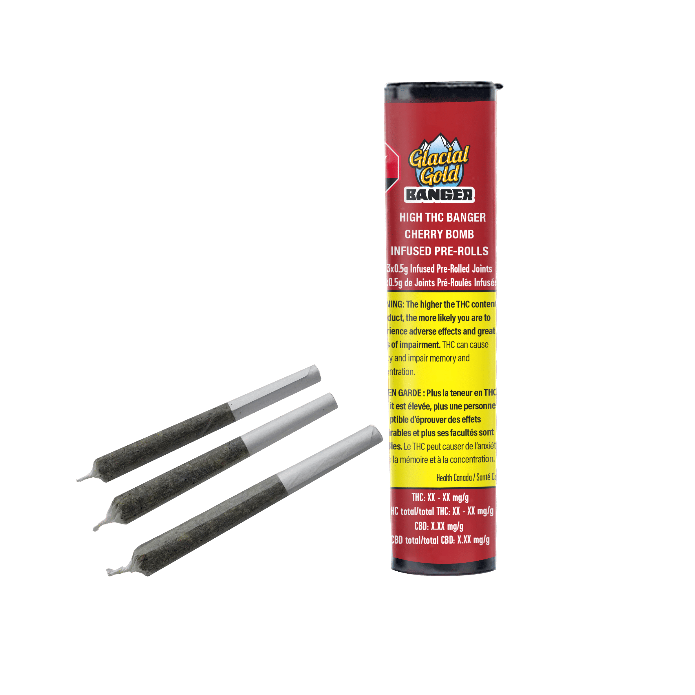 HIGH THC Banger Cherry Bomb Infused Pre-Rolls by Glacial Gold | Mendo